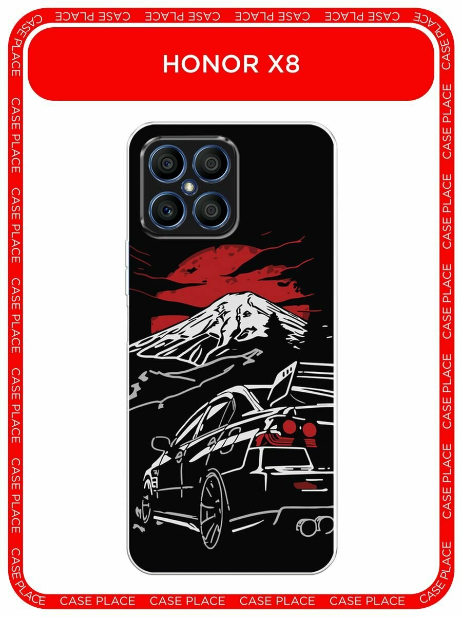 Чехол на Honor X8 / Хуавей X8 с принтом "Машина в горах JDM"