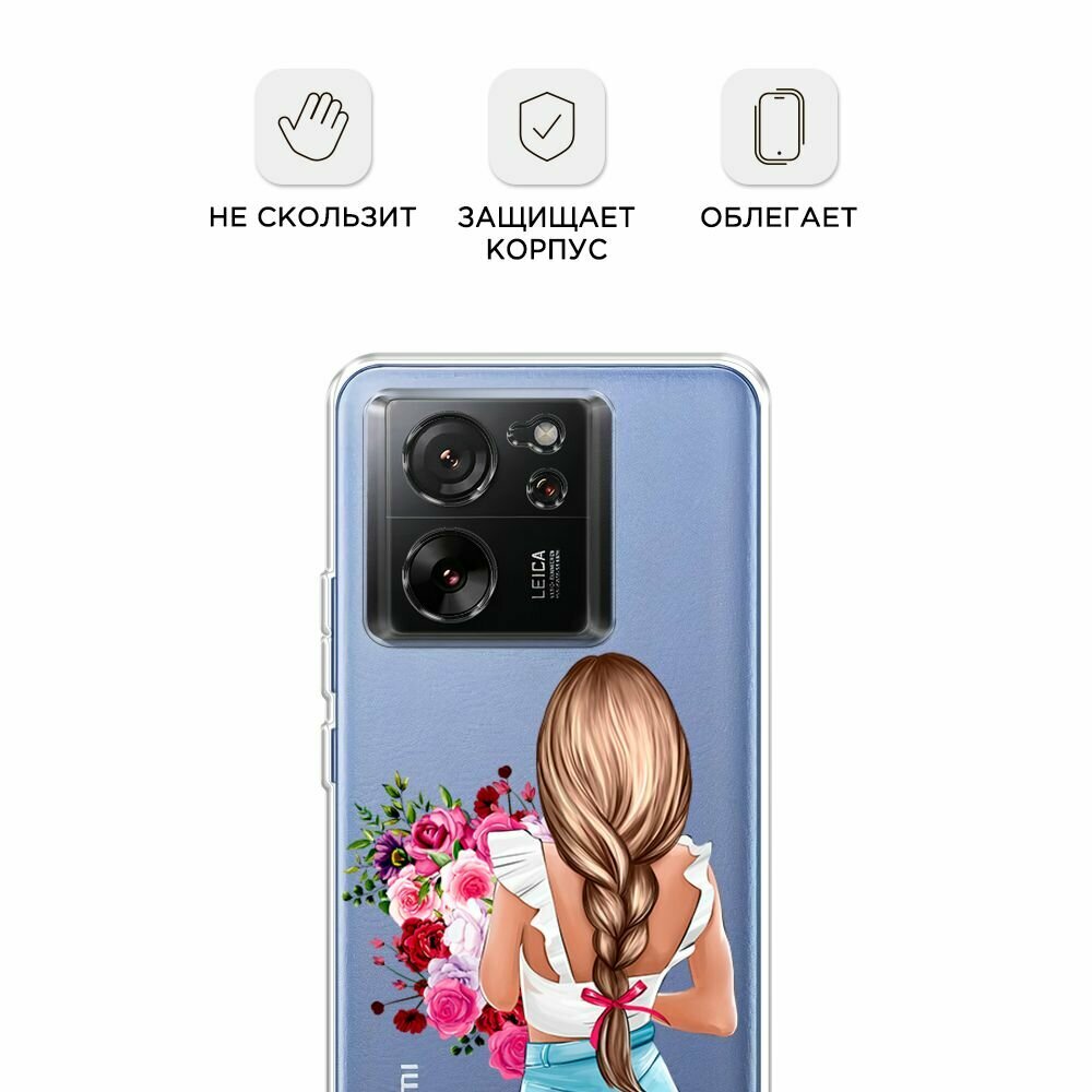 Чехол на Xiaomi 13T / Сяоми 13T с принтом "Букет для девушки", прозрачный — фото 1