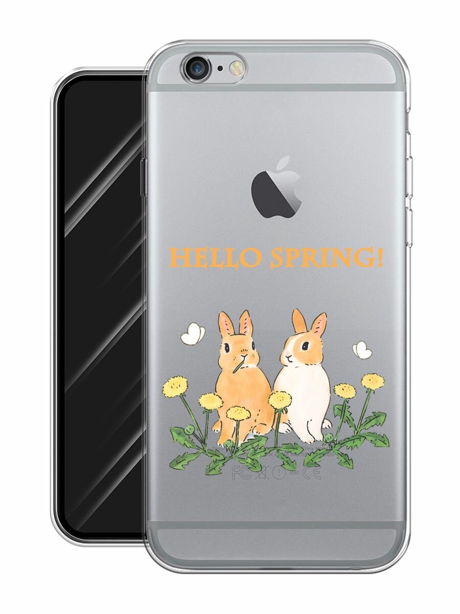 Чехол на Apple iPhone 6 / Айфон 6 с принтом "Весенние кролики", прозрачный — фото 1