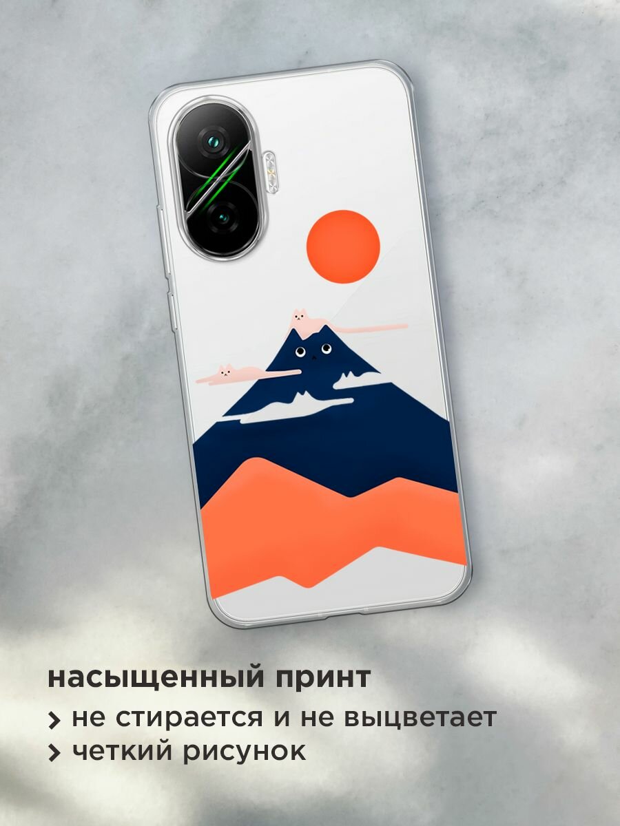 Силиконовый чехол на Poco F7 / Поко F7 с принтом "Кот-гора", прозрачный — фото 1