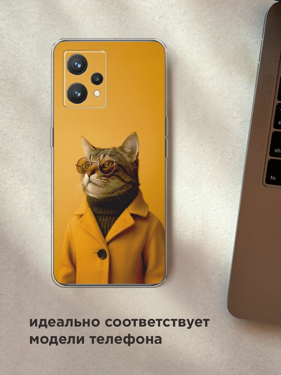 Чехол на Realme 9 4G/9 Pro Plus / Реалми 9 4G/9 Pro Plus с принтом "Деловой кот в пальто" — фото 1