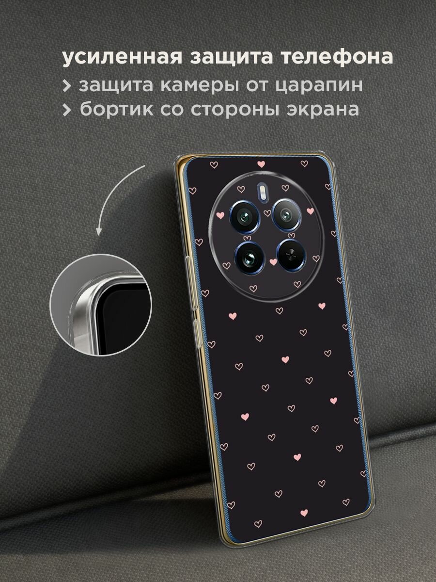 Чехол на Realme 12 Pro / Реалми 12 Про с принтом "Черный фон и сердечки" — фото 1