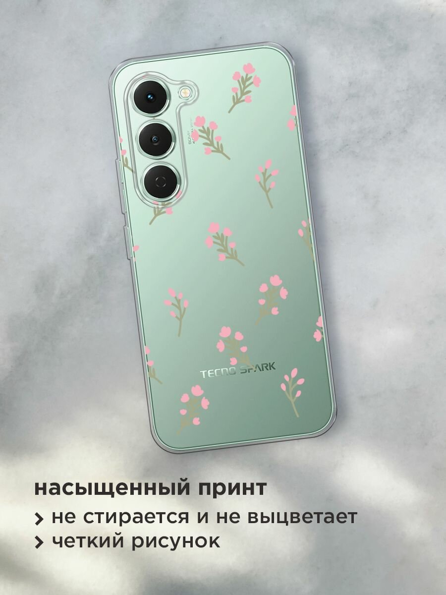 Чехол на Tecno Spark 40 Pro / Текно Спарк 40 Про с принтом "Цветущие веточки", прозрачный — фото 1