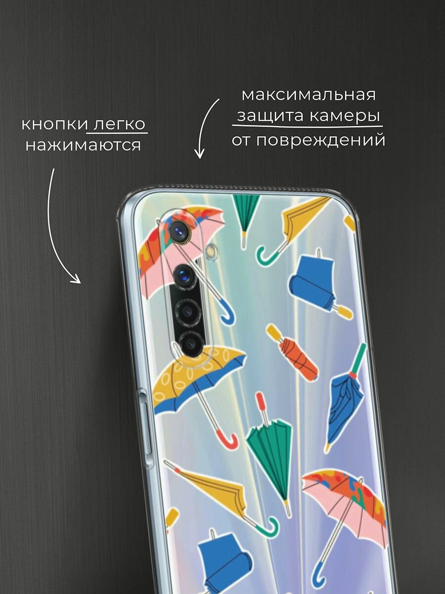 Чехол на Realme 6 / Реалми 6 с принтом "Зонты паттерн", прозрачный — фото 1