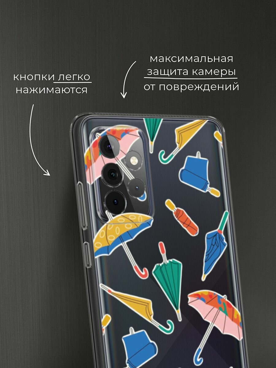 Чехол на Samsung Galaxy A72 / Самсунг Галакси А72 с принтом "Зонты паттерн", прозрачный — фото 1