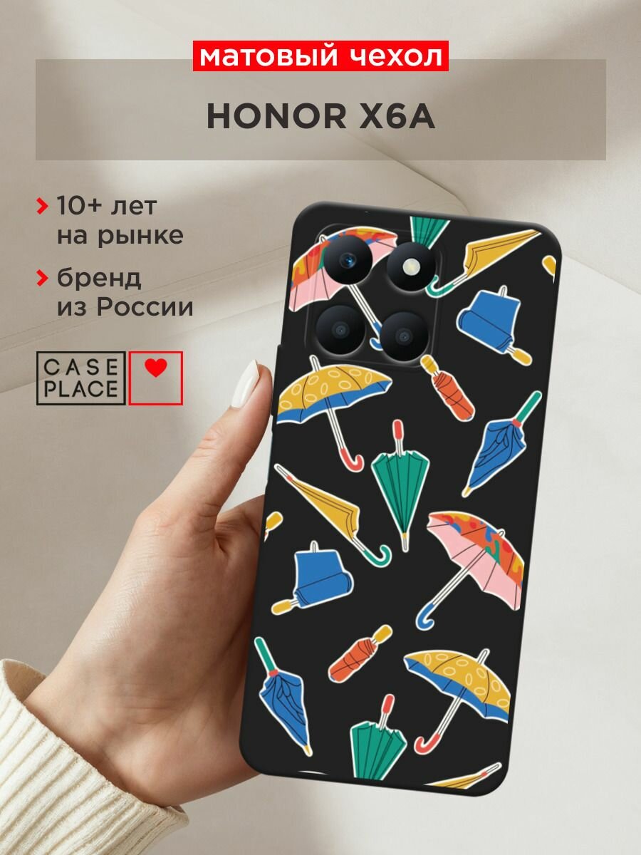 Чехол на Honor X6A / Хонор X6A с принтом "Зонты паттерн", прозрачный