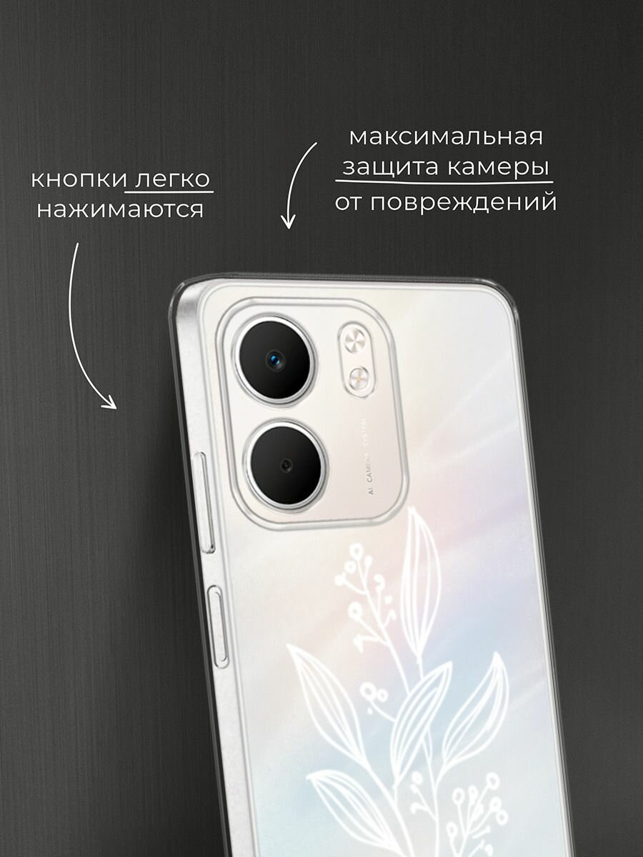 Чехол на Oppo A5x / Оппо А5x с принтом "Ветка с листочками и цветами", прозрачный — фото 1