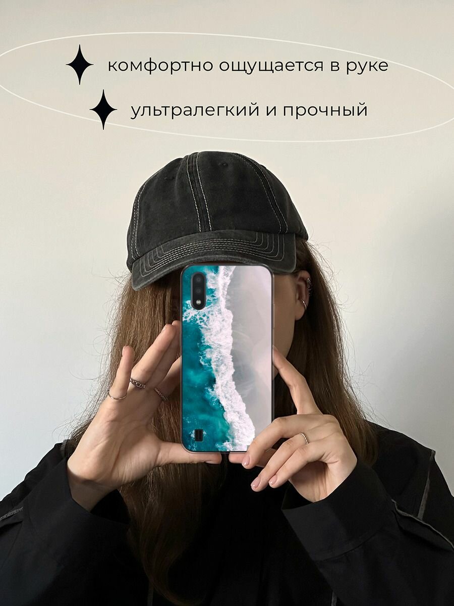Чехол на Samsung Galaxy A01 / Самсунг Гэлакси А01 с принтом "Бирюзовые волны" — фото 1