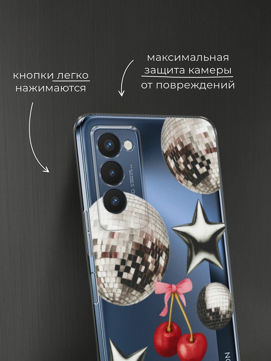 Чехол на Tecno Camon 18P / Техно Камон 18Р с принтом "Стильная подборка", прозрачный — фото 1