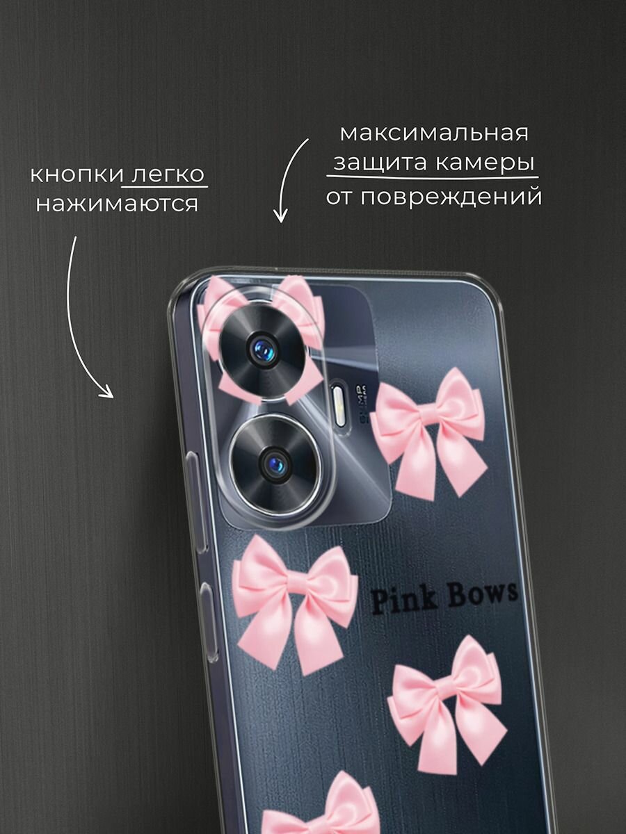 Чехол на Realme C55 / Реалми C55 с принтом "Pink Bows", прозрачный — фото 1