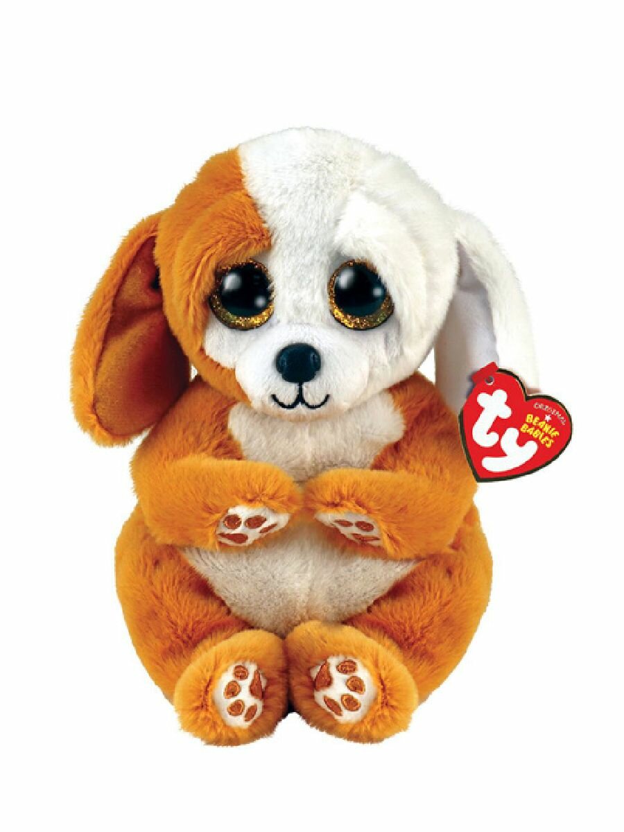 TY Мягкая игрушка Раглз Бело-коричневая Собачка дет, 15 см