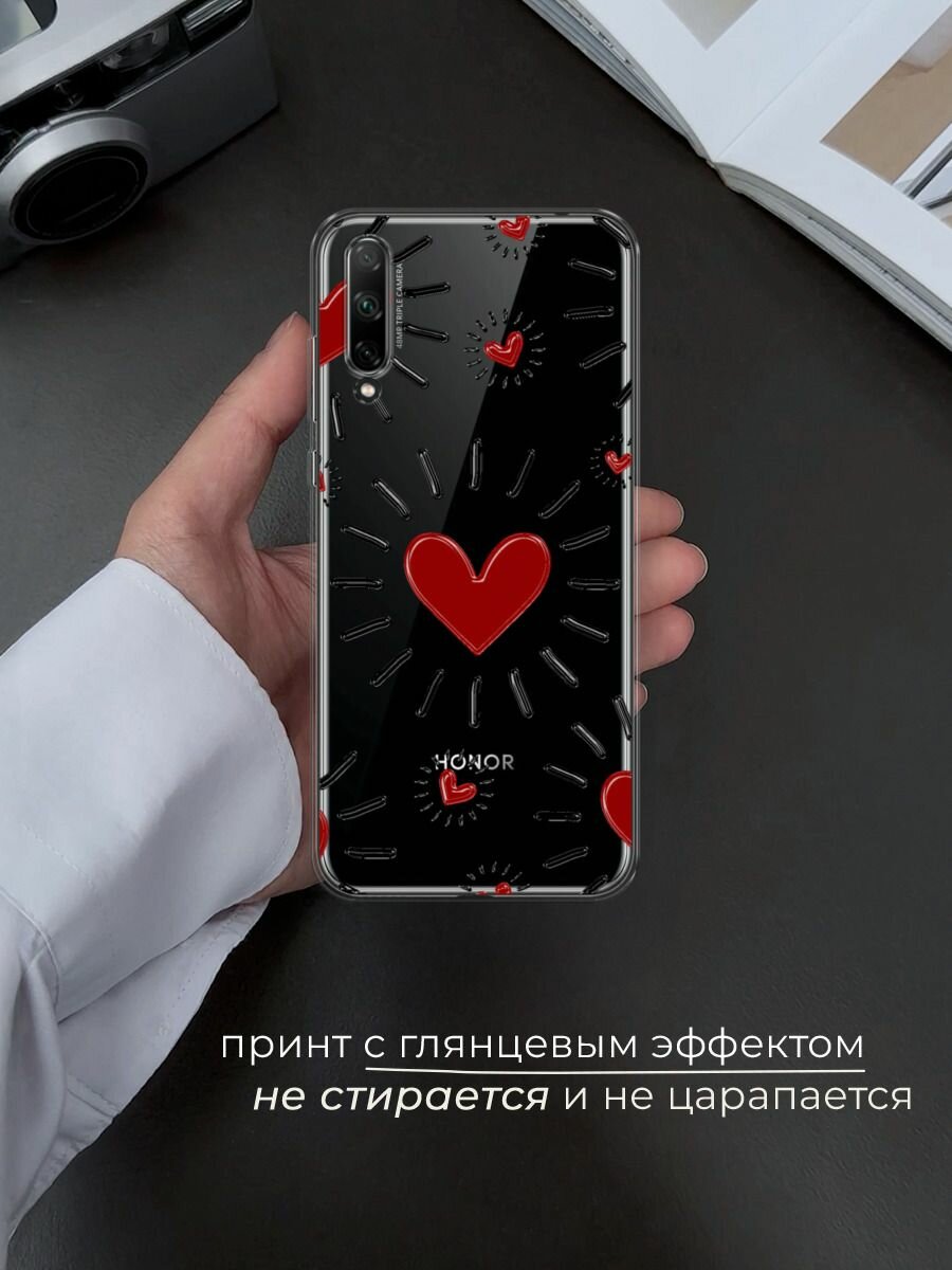 Чехол на Honor 30i / Хонор 30i с принтом "Бордовые сердца паттерн" — фото 1