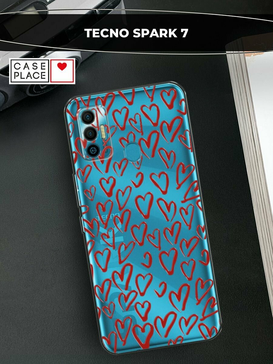Чехол на Tecno Spark 7 / Техно Спарк 7 с принтом "Легкие бордовые сердечки"