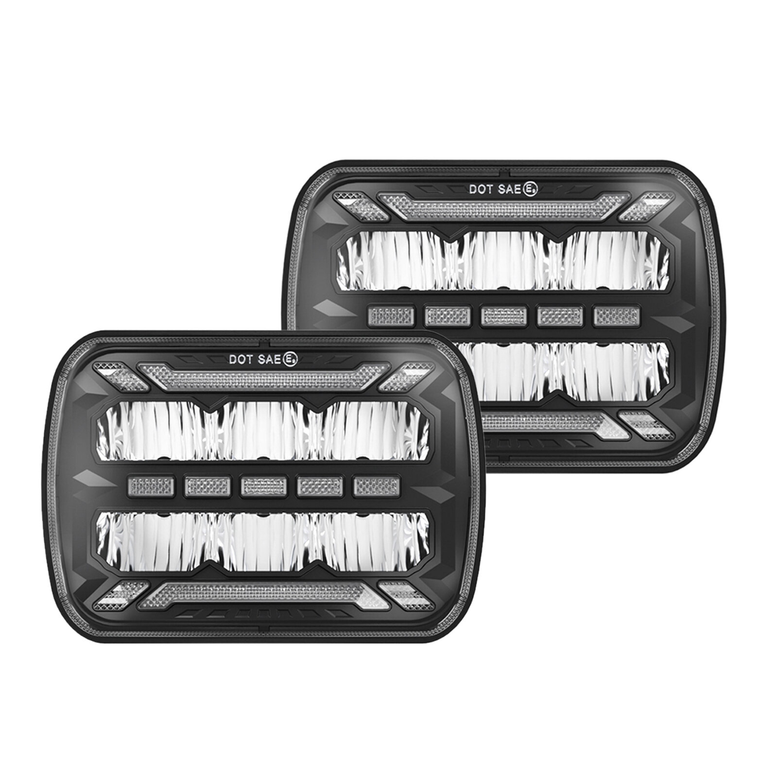 Фары LED 7x6 5x7 Квадратные Фары LED 1 Пара с Дневными ходовыми огнями Сигналами поворота Высоким/Низким светом 4 Режимов свечения Разъем H4 9-32V 200W/30000Лм 140W/21000Лм 6000K/3500K IP67 -40~150°C