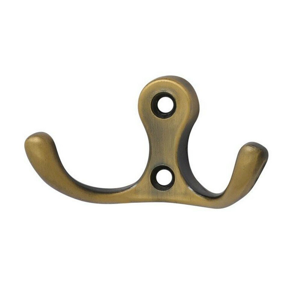 Крючок-вешалка двухрожковый №9 из старой бронзы для прихожей и ванной, прочный аксессуар