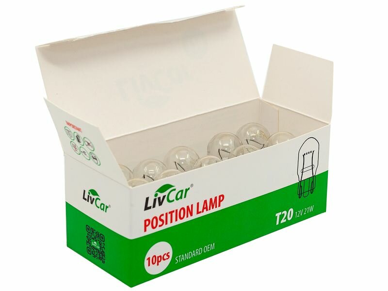 Лампа накаливания LivCar T20 12V 21W (комплект 10 штук)