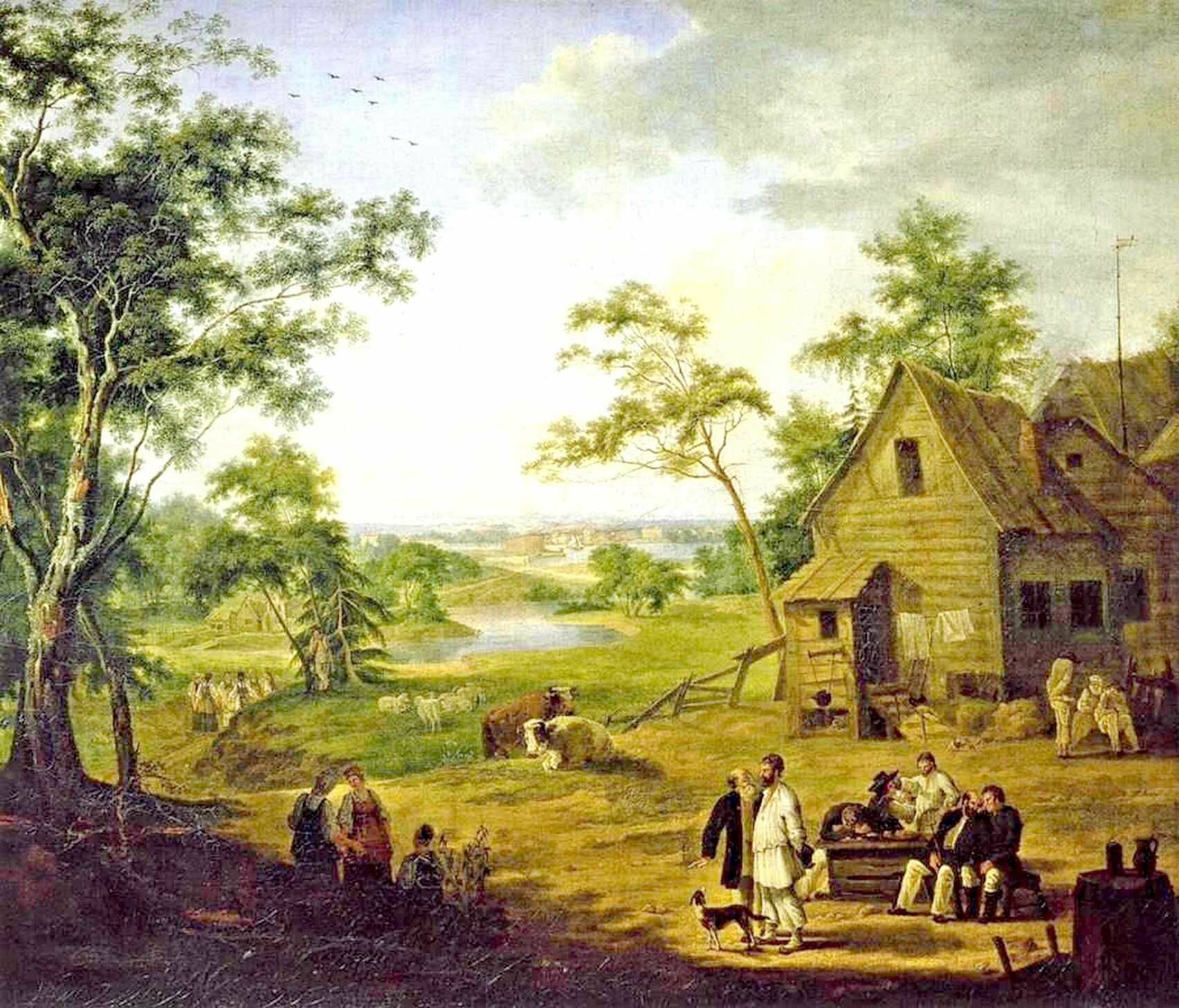 Картина Васильева Тимофея Сельский пейзаж 1800 60х51 см