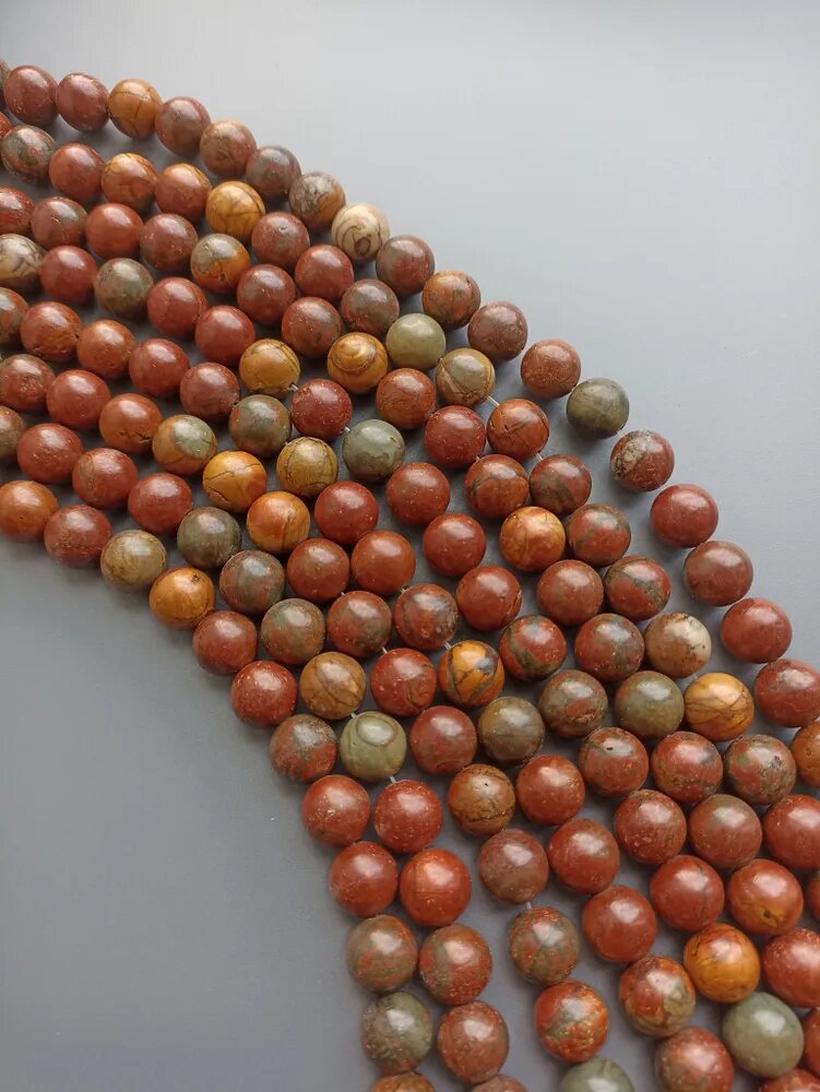 Яшма "Пикассо" 12 мм, бусины на нитке (около 31 шт.)