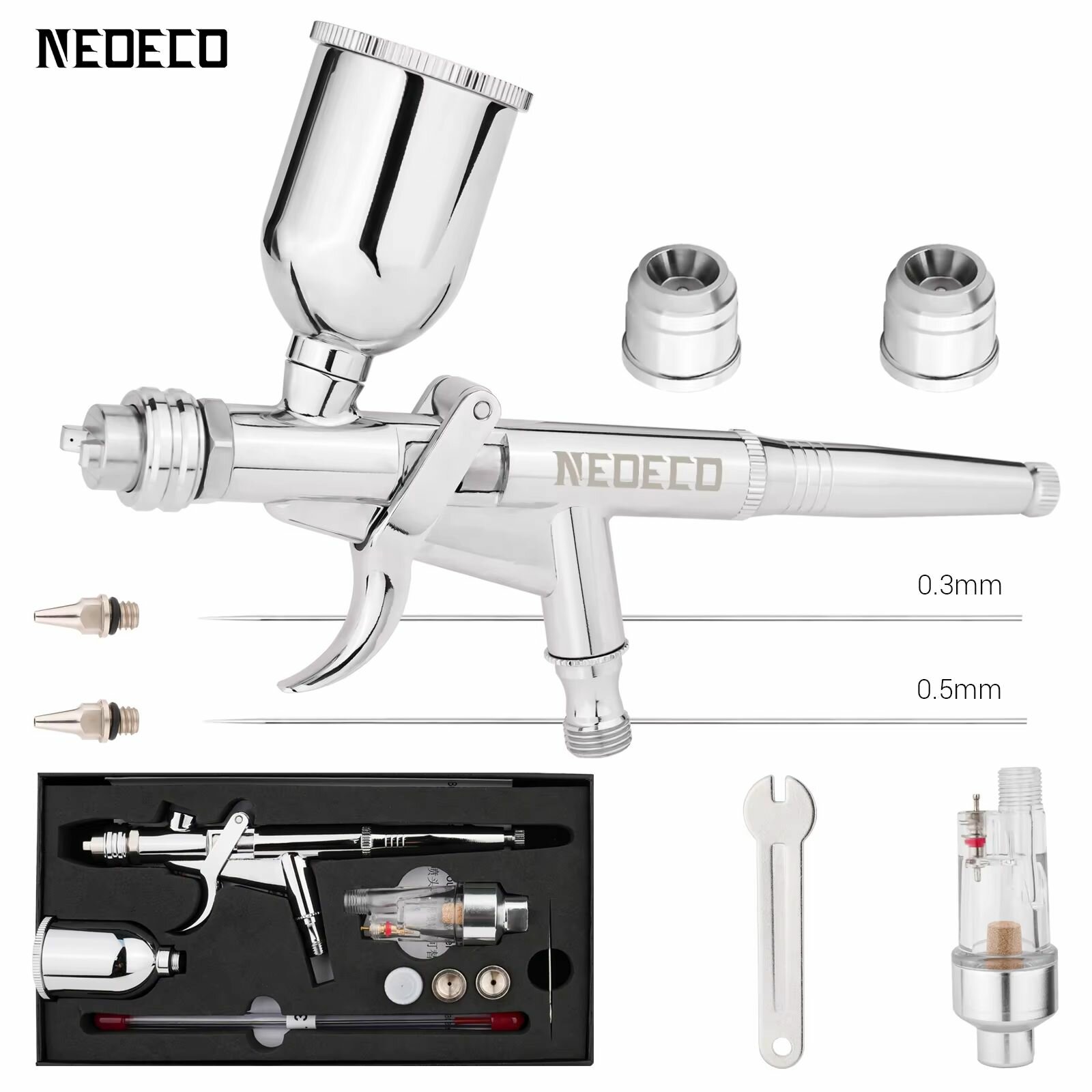 Аэрограф с пистолетной рукояткой 0,3 мм / 0,5 мм с веерным колпачком, бачком 15 мл для авто-моделей, DIY покраски, макияжа, нейл-арта и тортов