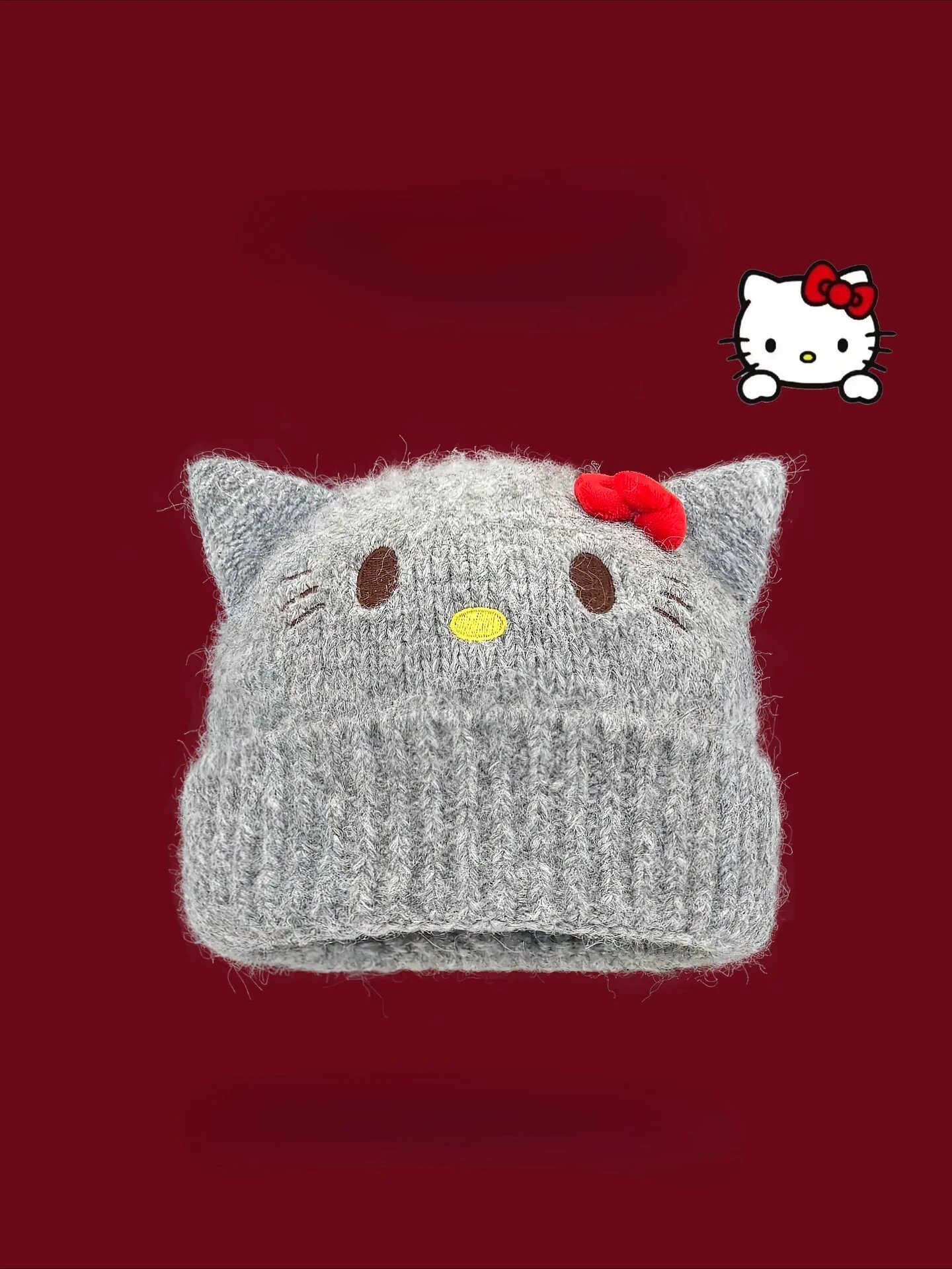 Шапка Hello Kitty серая с ушками