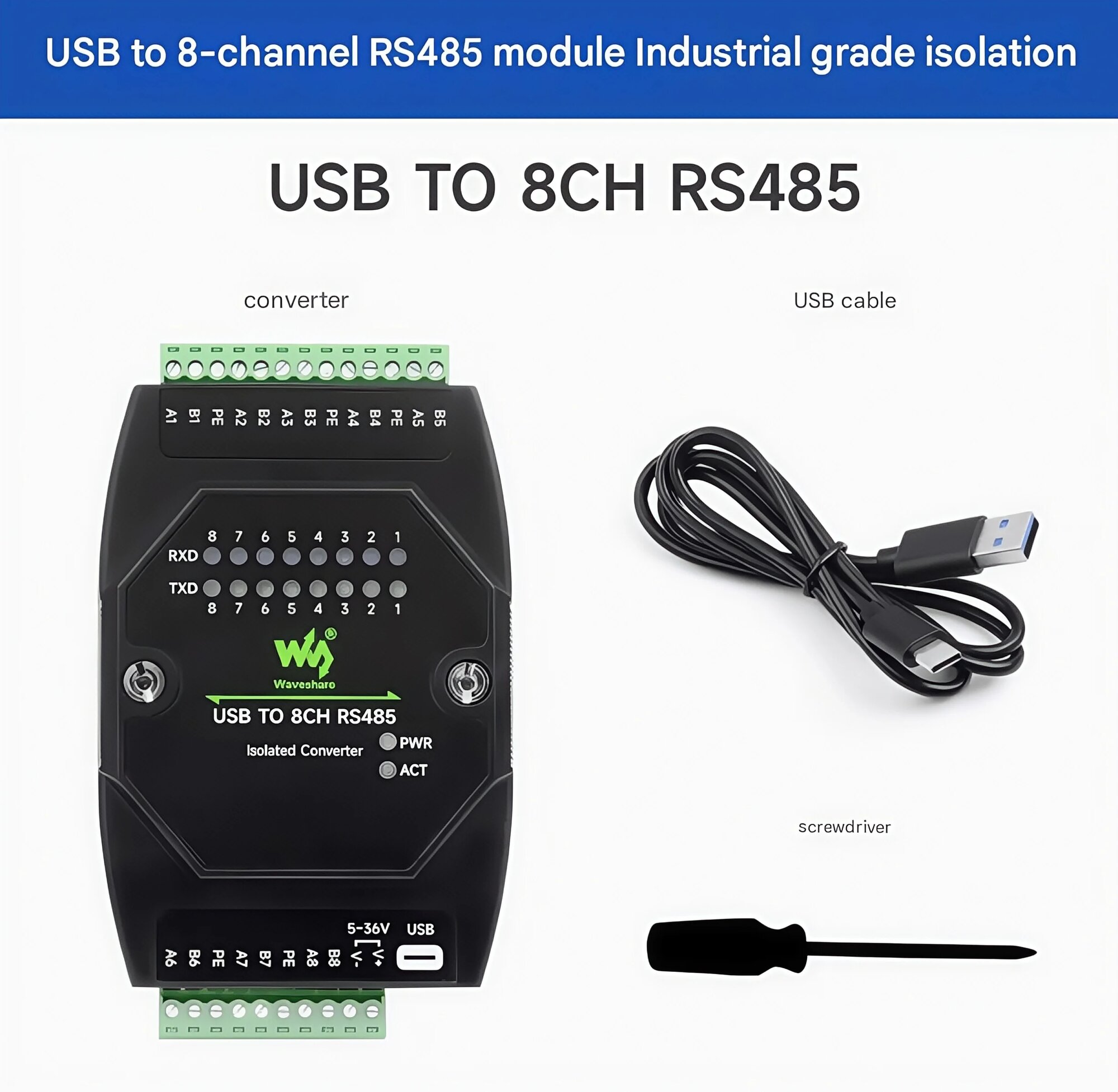 Изолированный преобразователь интерфейса USB в 8-канальный RS485, совместимый с несколькими системами, поддержка штабелирования