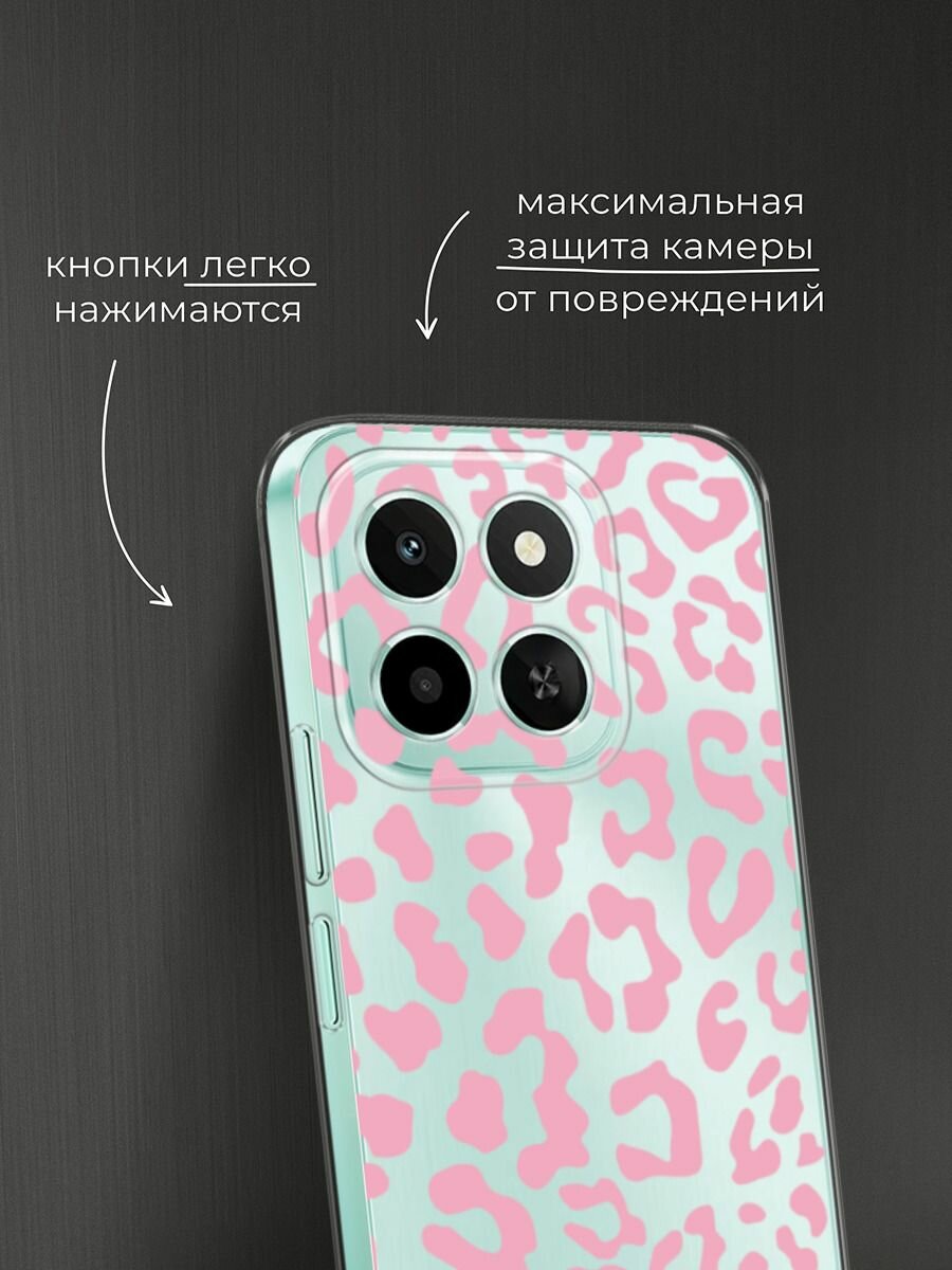 Чехол на Honor X6c / Хонор X6c с принтом Паттерн розовый леопард, прозрачный — фото 1