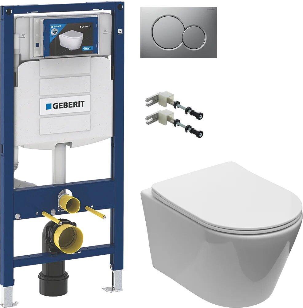 Комплект Унитаз подвесной Aquanet Logan Tornado 340298 / Инсталляция Geberit Duofix UP 320 111.300.00.5 / Крепления к стене, Кнопка лакированная, матовый хром