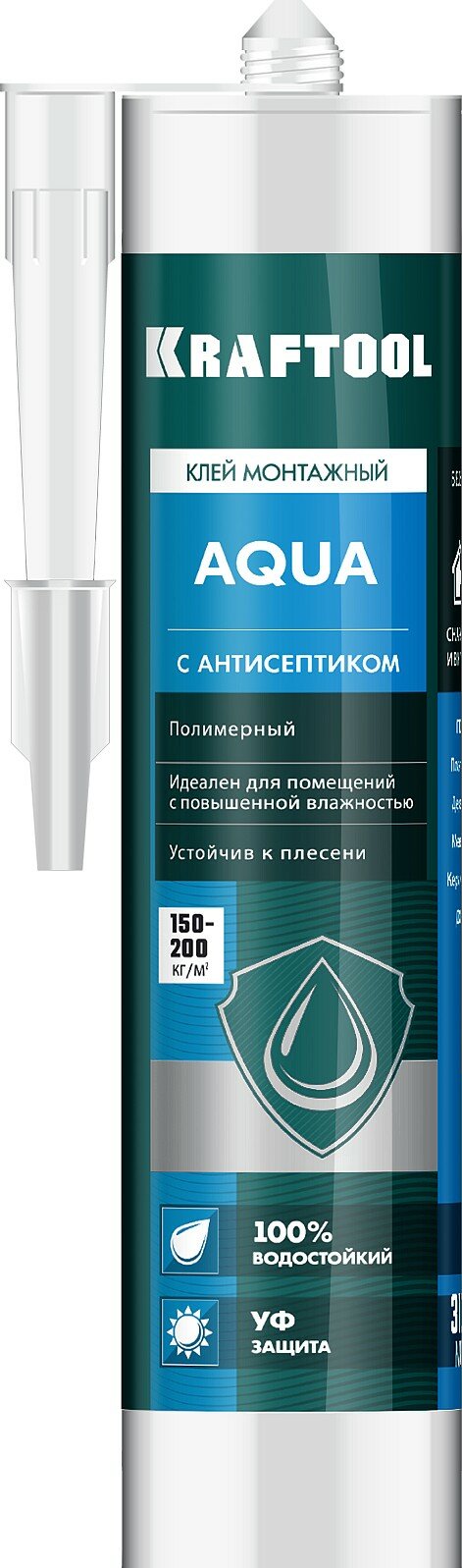 Клей монтажный ЗУБР Aqua, объем 310 мл, белый, водостойкий
