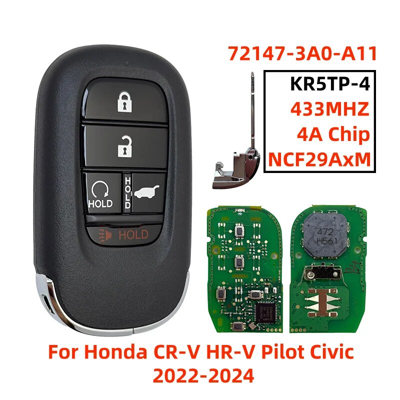 KR5TP-4 72147-3A0-A11 5-кнопочный смарт-брелок без ключа 433 МГц 4A NCF29AxM A3C0775510100 для Honda CR-V HR-V Pilot Civic 2022-2024