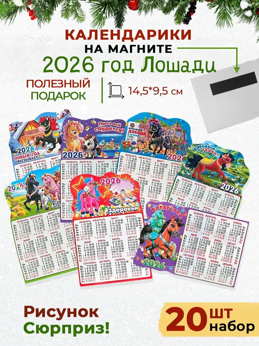 Календарь новогодний 2026 на магните символ года набор 20 шт