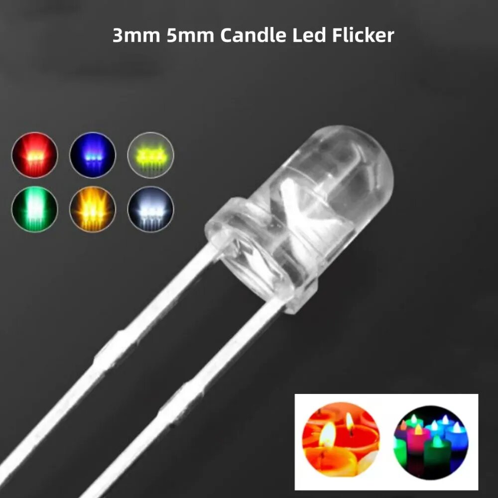 100 шт, 3 мм, 5 мм, свеча, светодиодный мерцающий красный, желтый свет, мерцающие светодиоды, вспышка, мигающий диод, светодиодный светильник, мерцающая лампа
