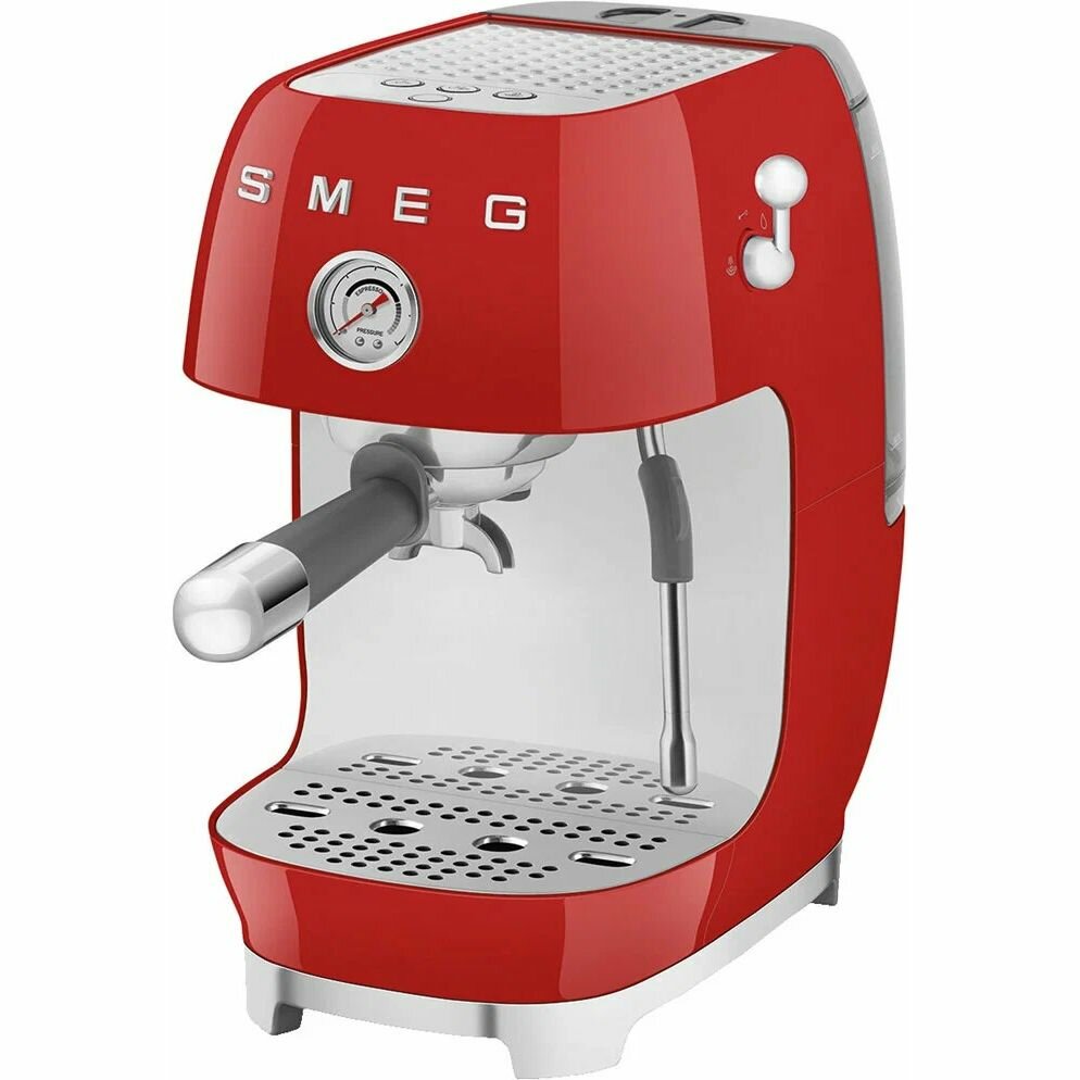 Кофемашина SMEG ECF03RDEU стиль 50-х гг функция одинарный/двойной, сигнал о необходимости очистки, давление 15 бар, капучинатор