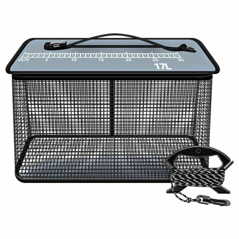 Плавающая корзина для рыбы, складная из нейлона с ручкой и 5-метровой веревкой, портативное ведро, - S