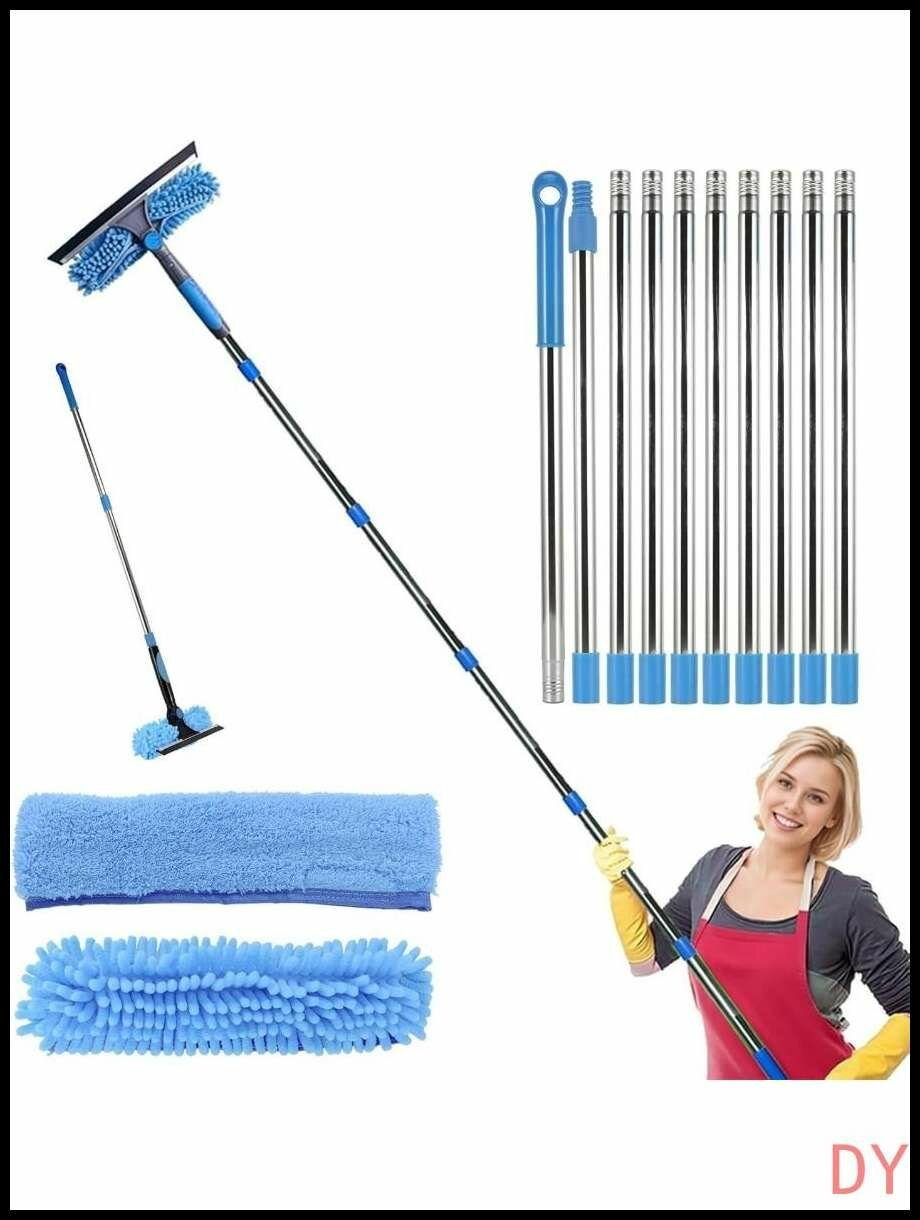 Window Cleaning Kit, 14-футовый 2-в-1 инструмент с 10 расширяемыми полюсами для мытья окон и автомобильных стекол
