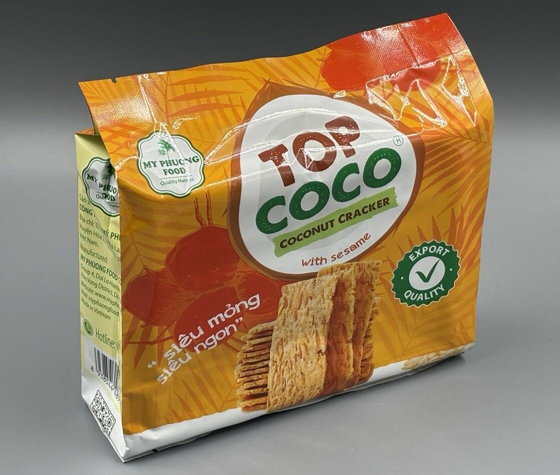Кокосовые крекеры с кунжутом Coconut Crackers with SESAME, TOP COCO, 150 г, Вьетнам (кокосовое печенье)