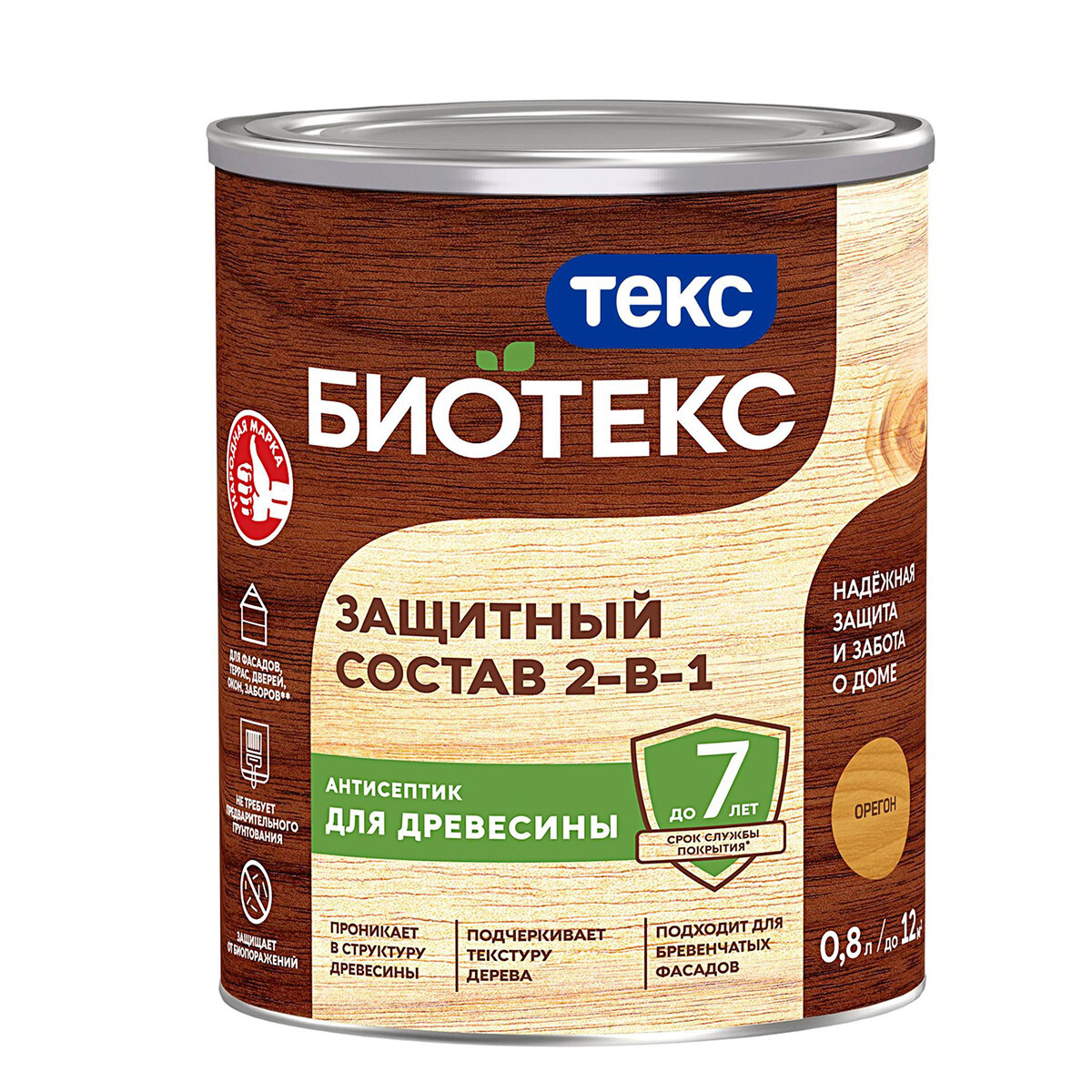 Антисептик для древесины Bioteks орегон, защитный состав 2в1, 0.8 л
