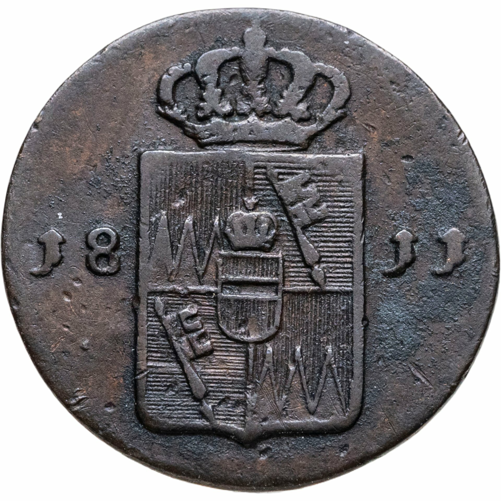 Вюрцбург ¼ крейцера 1811, Медь, в сохранности VF-XF