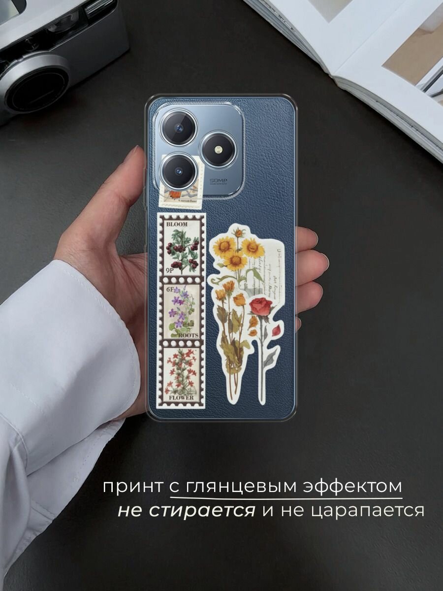 Силиконовый чехол на Realme C63 / Реалми С63 с принтом Марки с цветами — фото 1