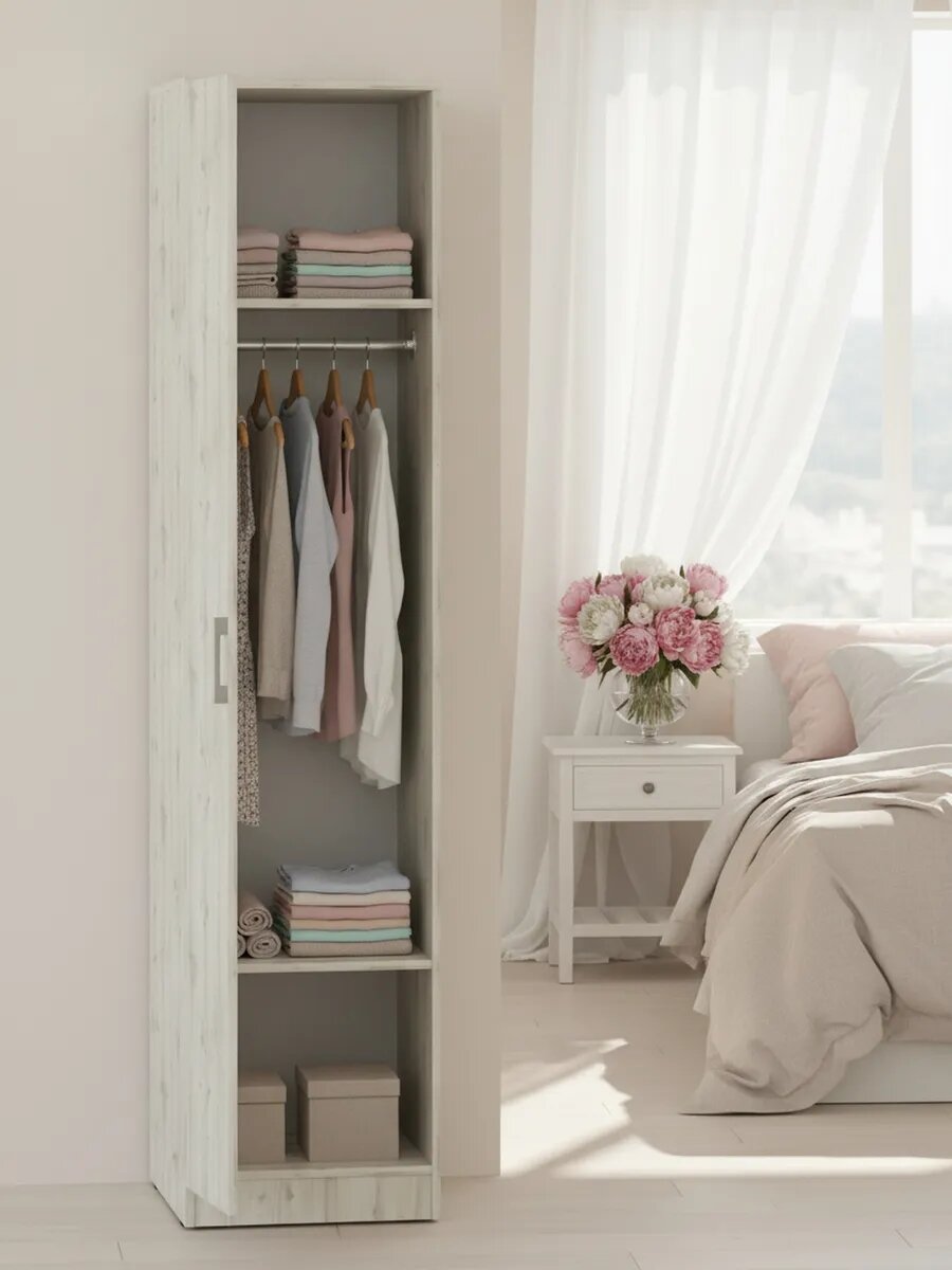 Шкаф пенал FRESTER деревянный распашной в спальню прихожую с полками, от производителя