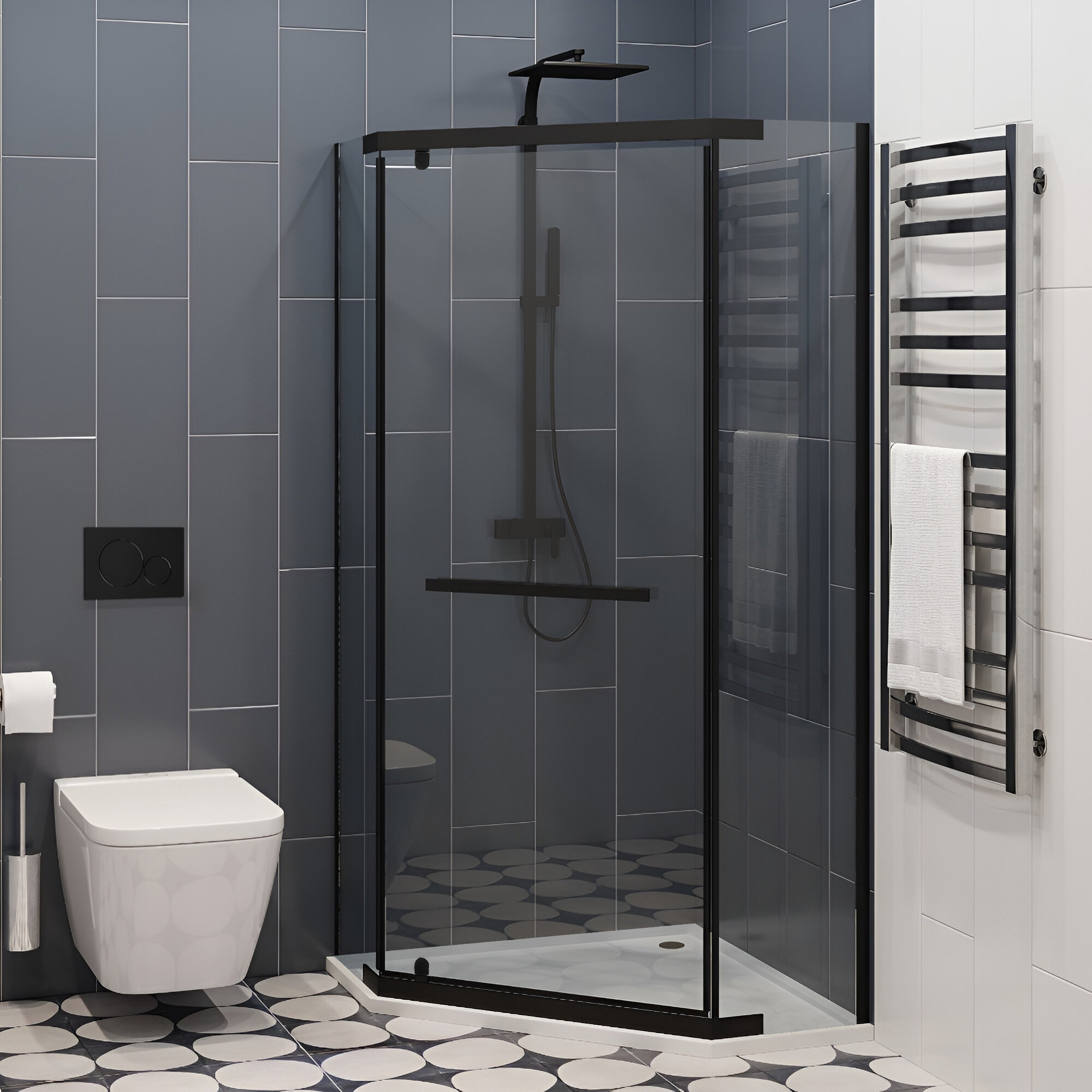 Душевой уголок Ceruttispa Chika ZP91B (90x90x195), без поддона, профиль черный, стекло прозрачное