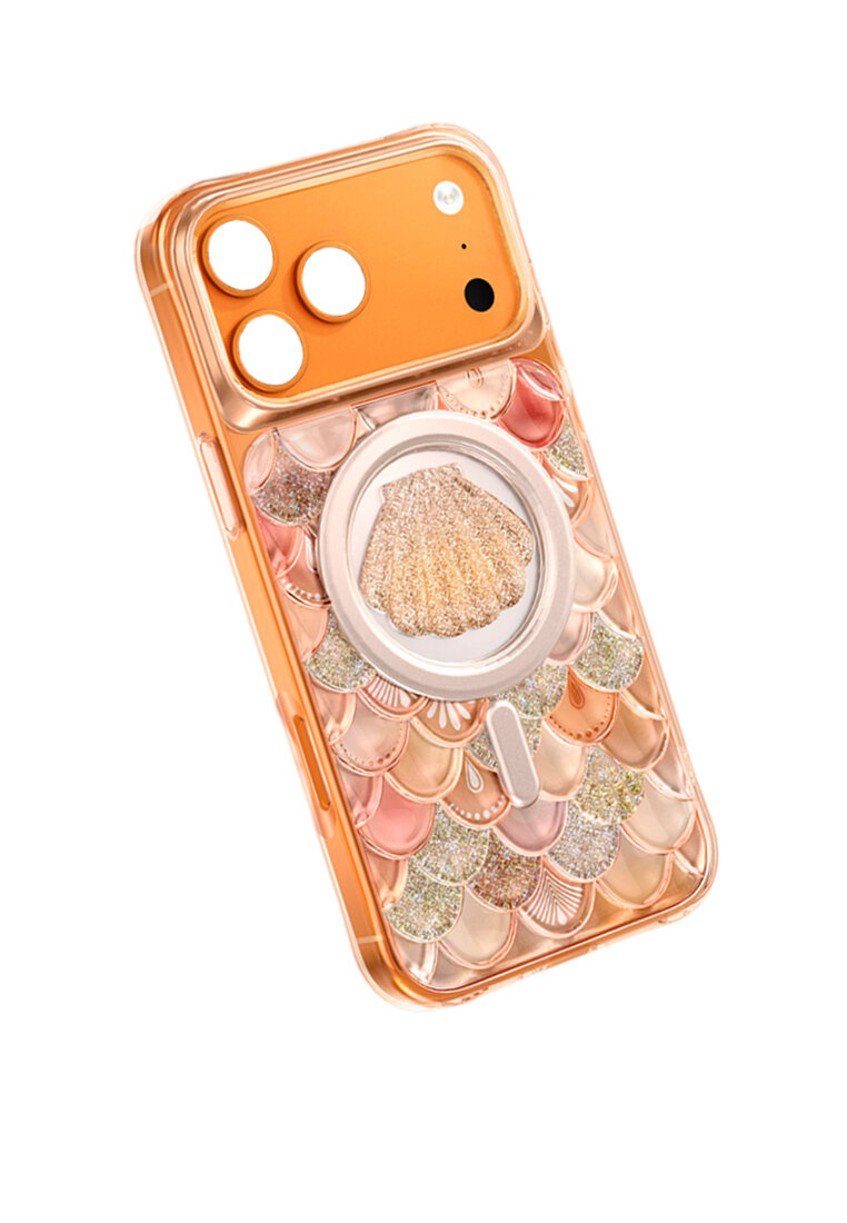 Чехол iPhone 17 Pro KEEPHONE Iceland MagSafe Защита от желтизны и двойное IML-покрытие, сверкающие блестки - Оранжевый