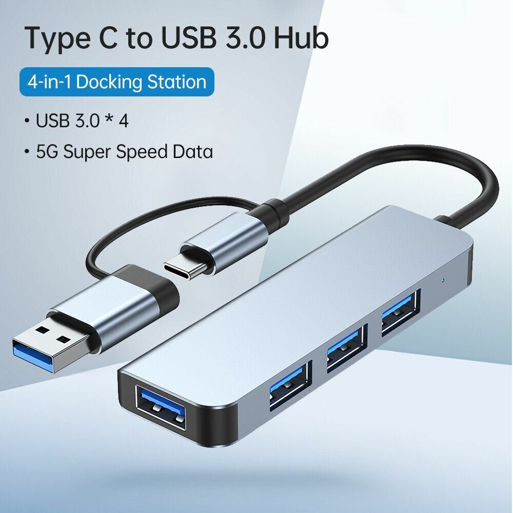 Концентратор Type C к USB 3.0, 4 порта, док-станция 4-в-1