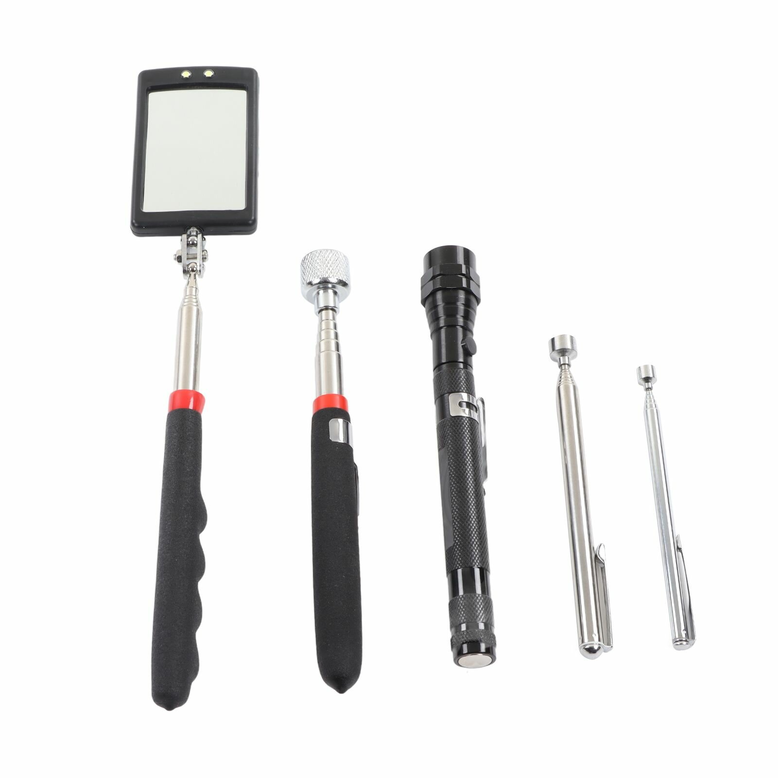 5PCS Телескопический магнитный забор- с резиновой обшивкой и стальной 1.5 3 15 фунтов, удлиненный магнитный шток со зеркалом и фонариком