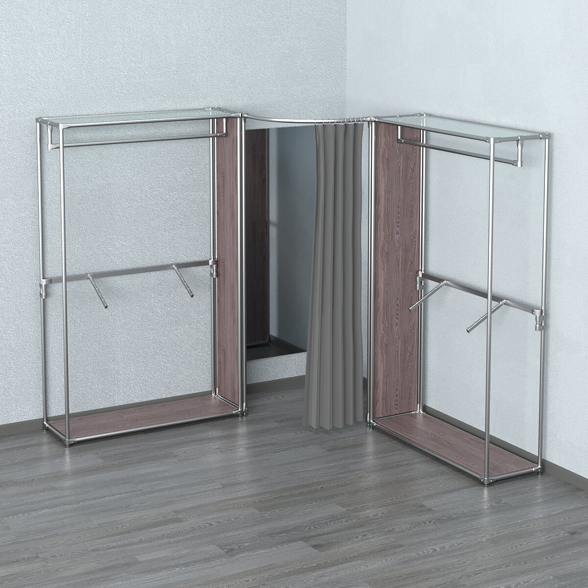 Примерочная (вход- дуга) с зеркалом из системы хром с поручнями №2-2, Ясень Анкор темный