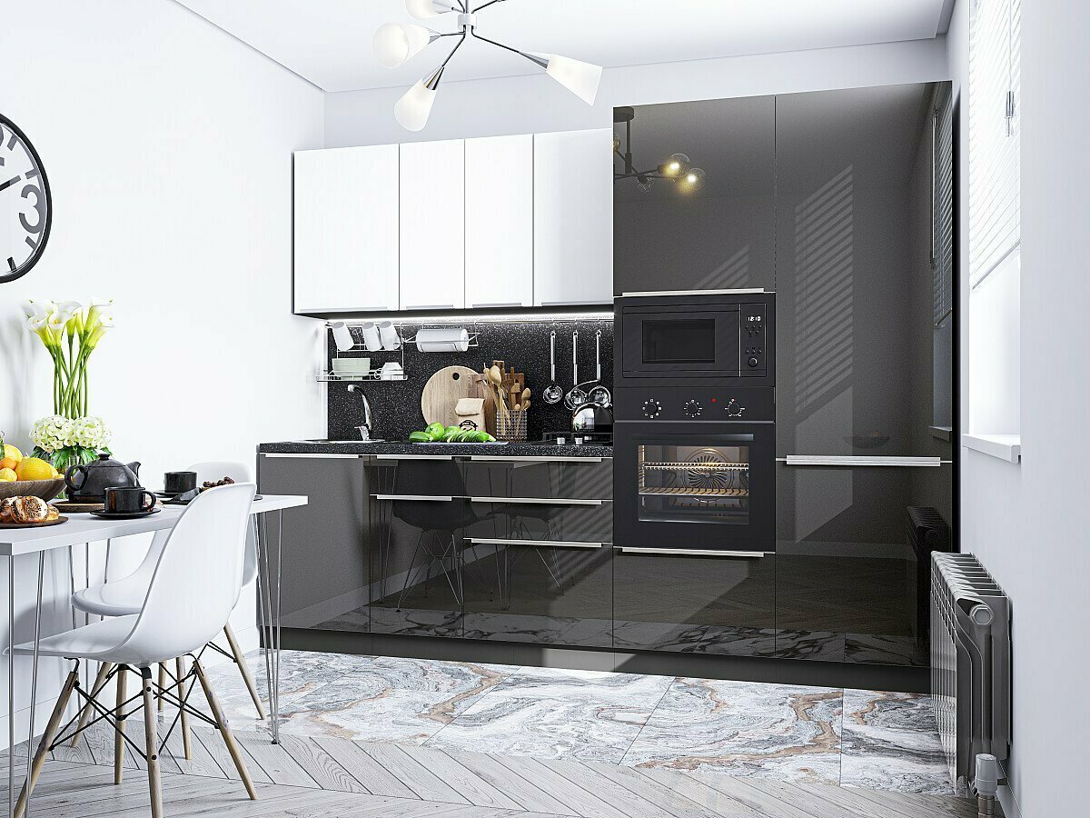 Кухня 2.7 метра Фьюжн-07, Готовый кухонный гарнитур кухня без столешницы Фьюжн-07 2140*2700*600 Silky White, Anthracite