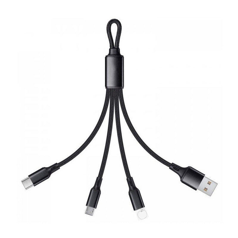 Нейлоновый плетеный 3-в-1 USB-кабель для зарядки iPhone, Android, Huawei - Красный