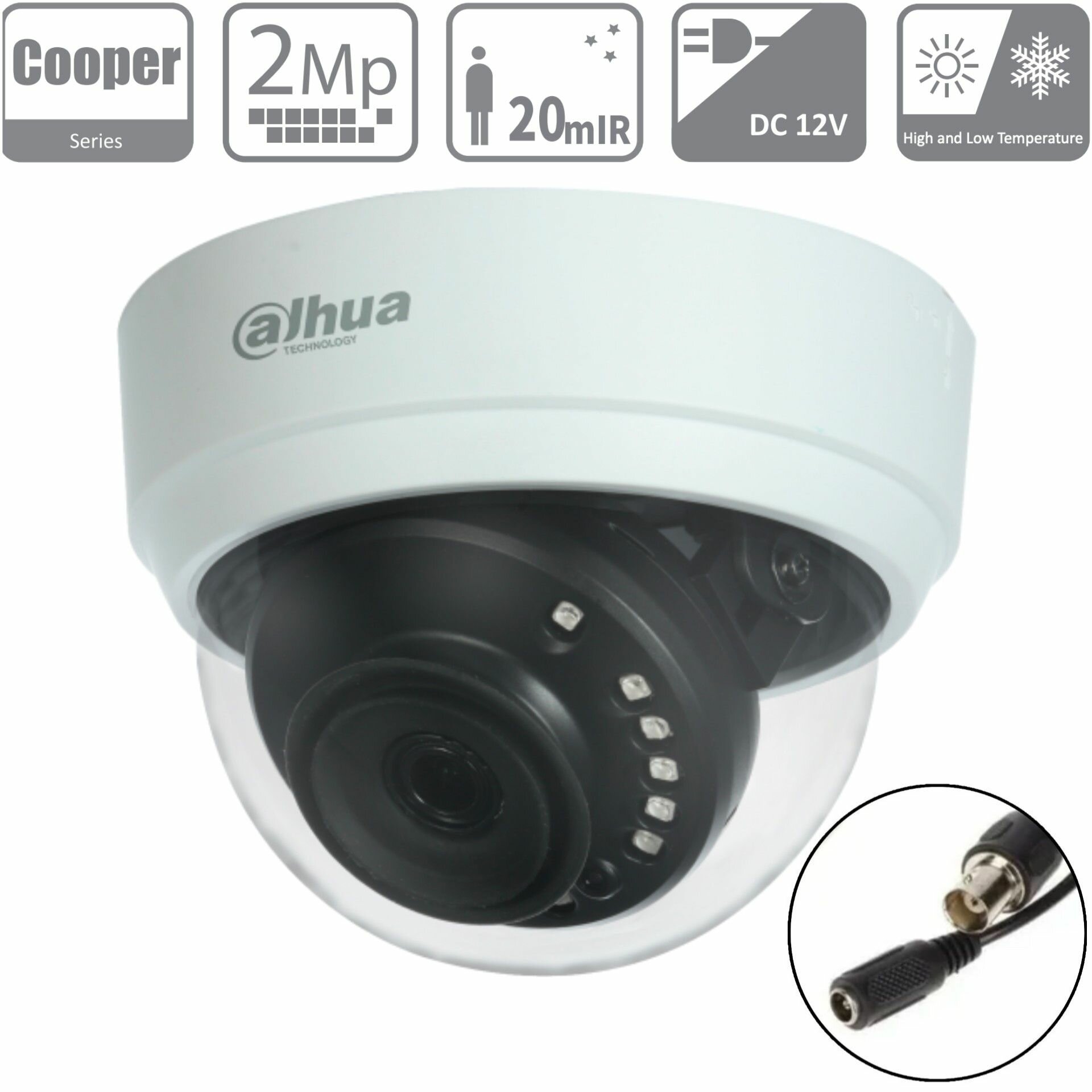 Dahua DH-HAC-D1A21P-0280B 2Мп 2,8 мм - камера видеонаблюдения HDCVI уличная, аналоговая купольная HDCVI-видеокамера для улицы с ИК-подсветкой, 1920x1080 Full HD, CMOS 1/2.7"