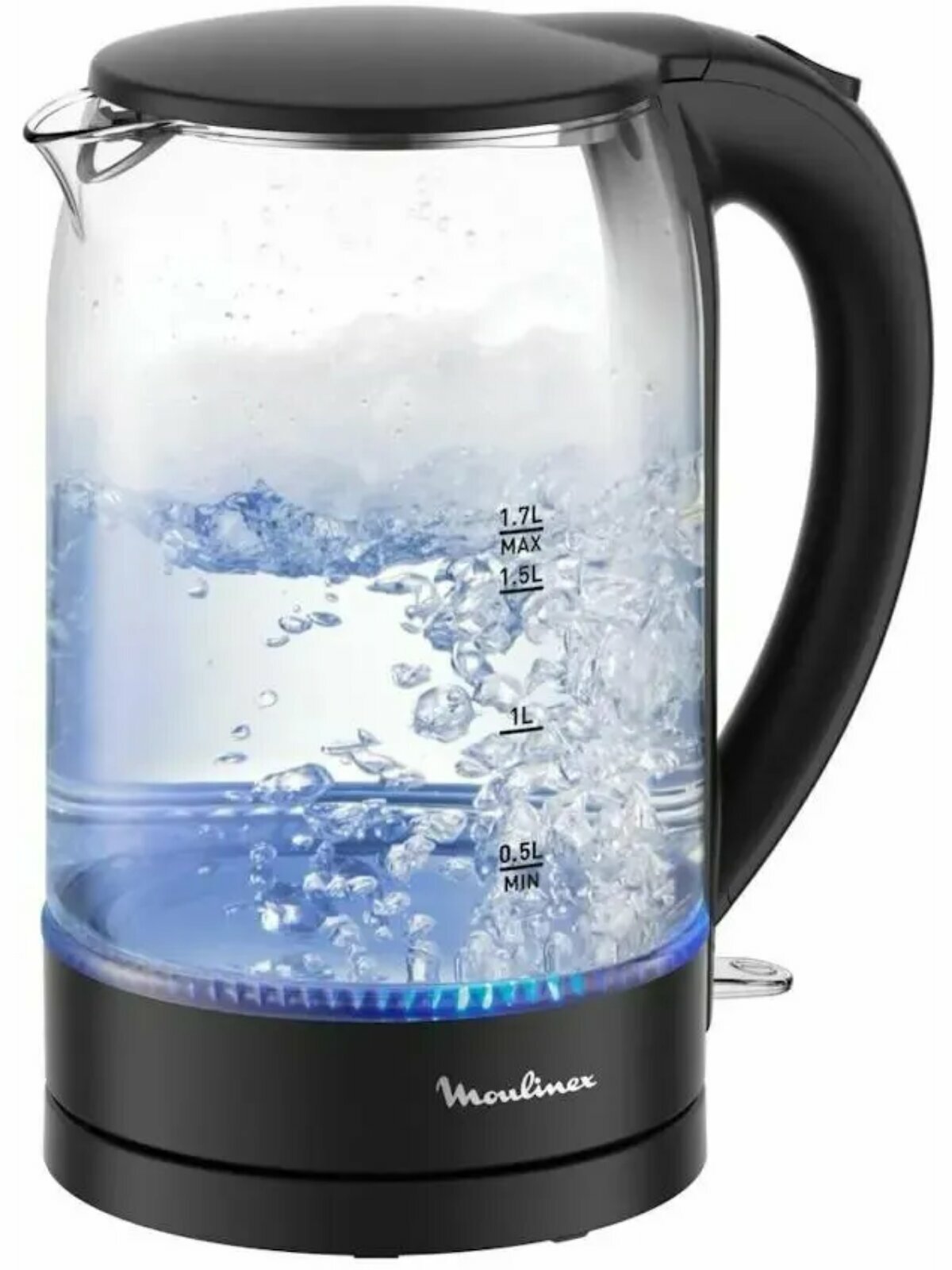 Электрический чайник Moulinex "BY1S08F0", 1,7 л, 2200 Вт, пластик/стекло, чёрный