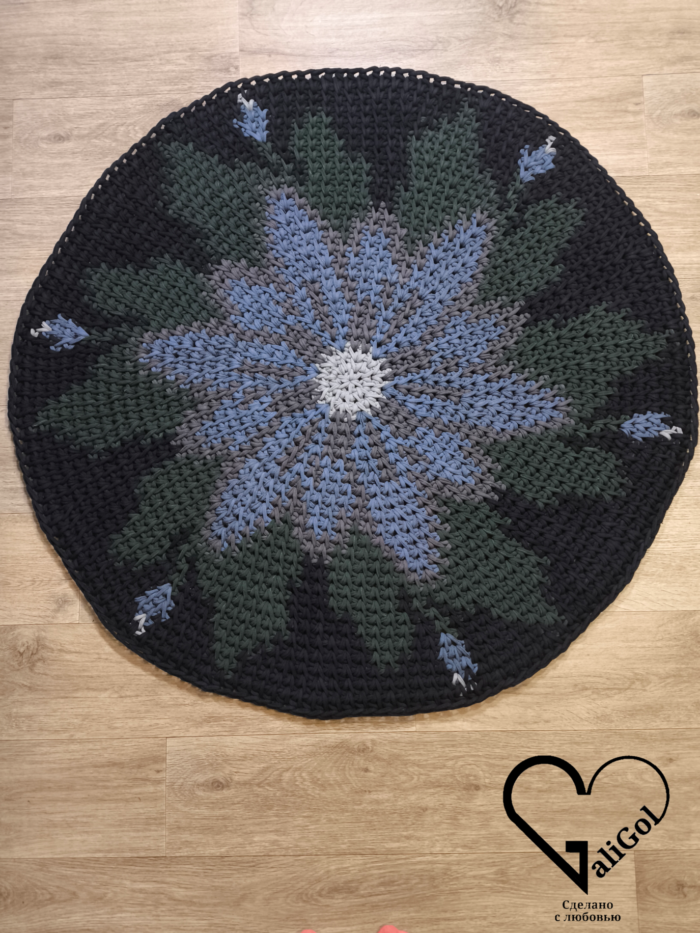 Эко коврик. Круглый вязаный хлопковый ковер, ручной работы для гостиной, спальни, детской, прихожей, ванной и бани.