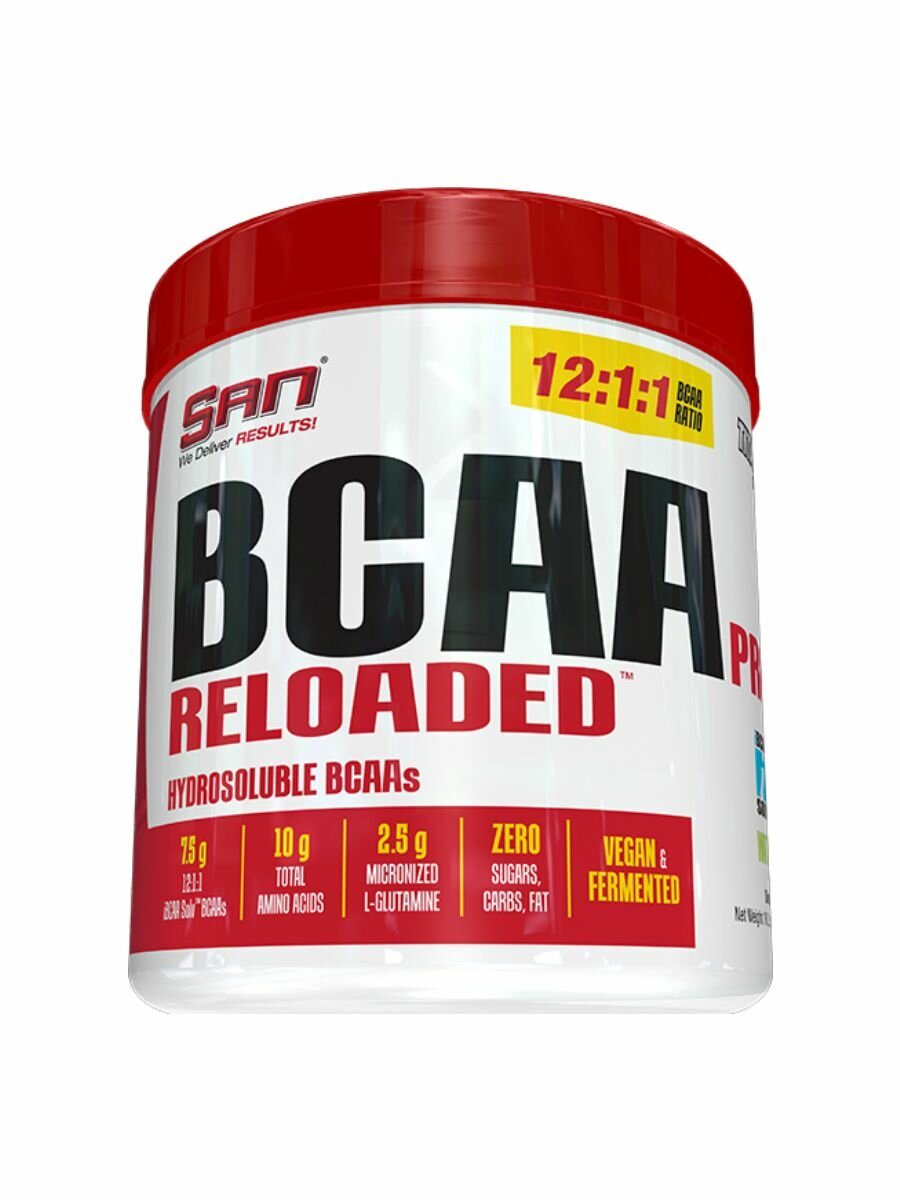 SAN BCAA Pro Reloaded 12:1:1, БЦАА с L-глютамином, Аминокислоты для набора мышечной массы, похудения и выносливости, порошок 456г со вкусом арбуза